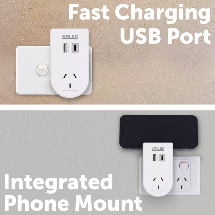 Arlec Power Adaptor with Integrated Phone Mount and USB PD20W ...