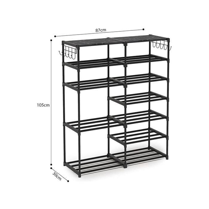 SOGA 12-Tier Black Shoe Rack with Hooks - Bunnings Australia