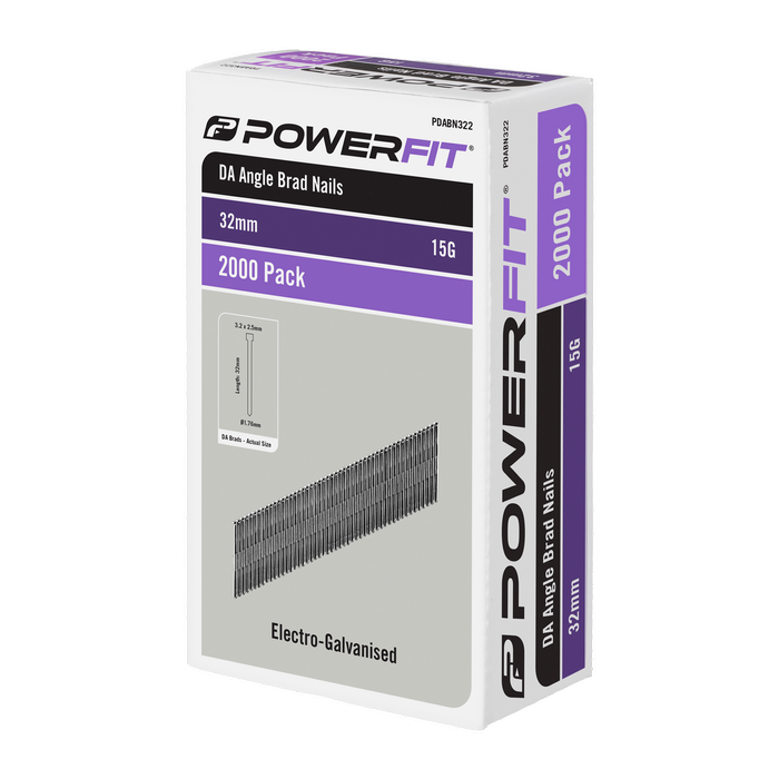 PowerFit 32mm Electro-Galvanised DA Angled Brad Nails - 2000 Pack ...