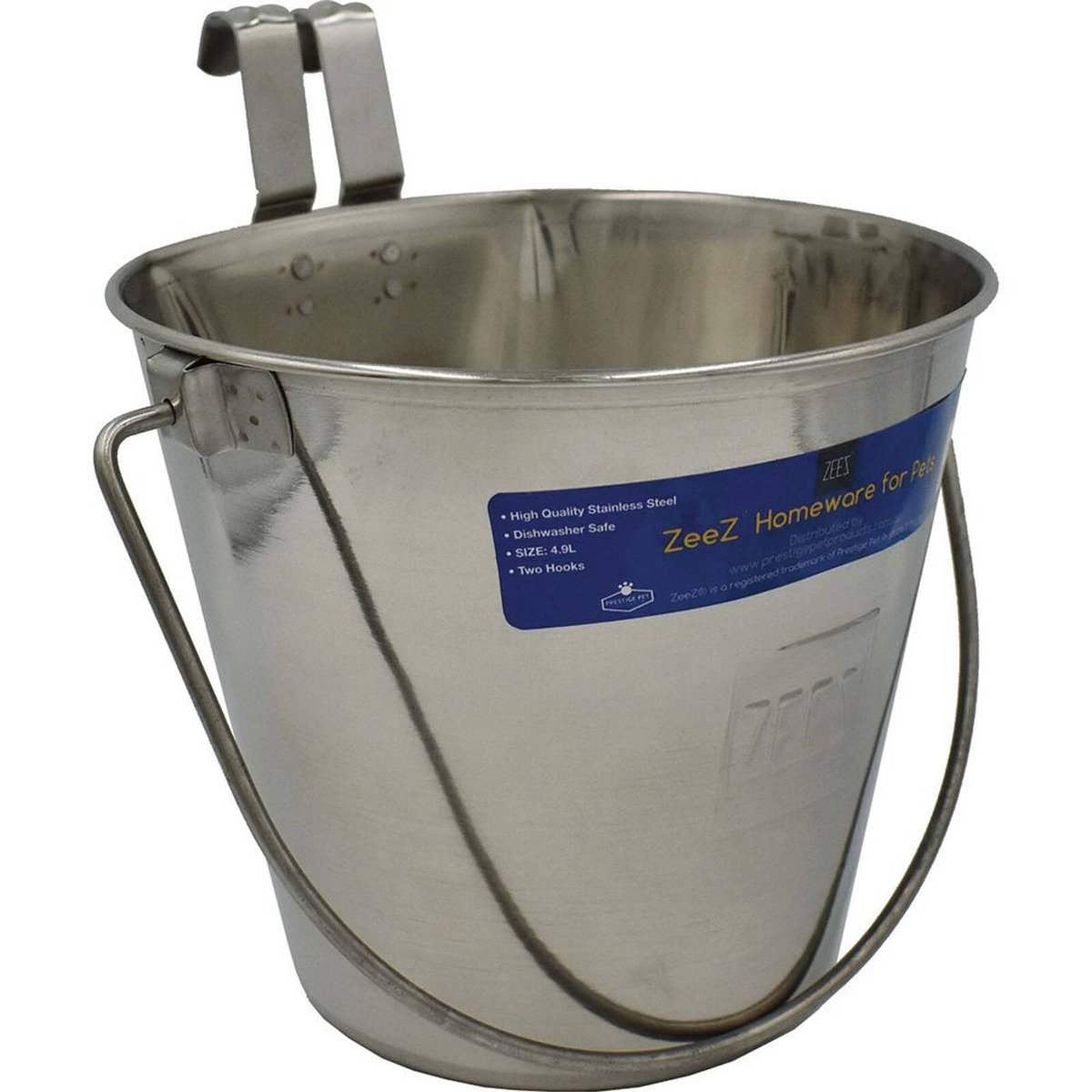 Zeez Stainless Steel Flat Sided Bucket Pail w/ Two Hooks 3.7L ...