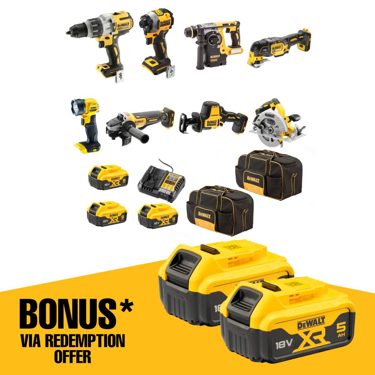 DeWALT 18V XR 5.0Ah 8 Piece Combo Kit DCZ801P3-XE - Bunnings Australia