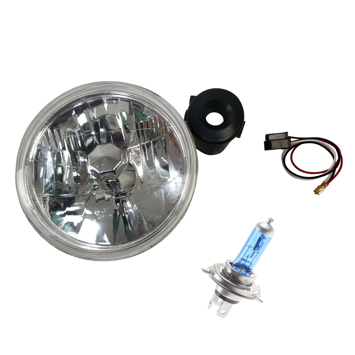 Headlight Upgrade Kit 2 x 7" Round Lamp 60/55W H4 Halogen Conversion ...
