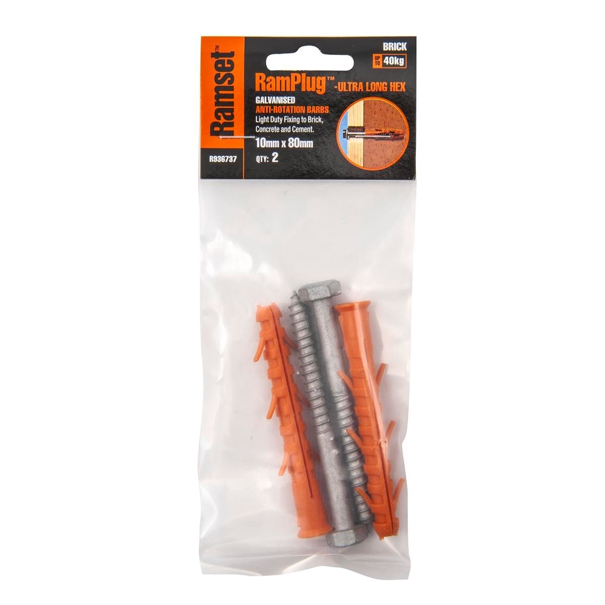 Ramset 10 x 80mm Ultra-Long Hex Galvanised Anchor RamPlug - 2 Pack ...