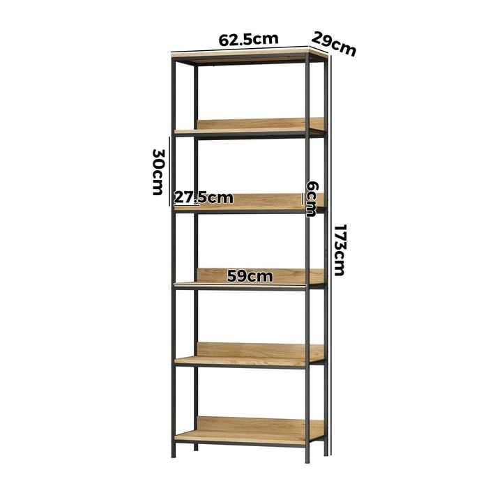 Oikiture Display Shelf 5 Tier Bookshelf Storage Shelves Black and ...