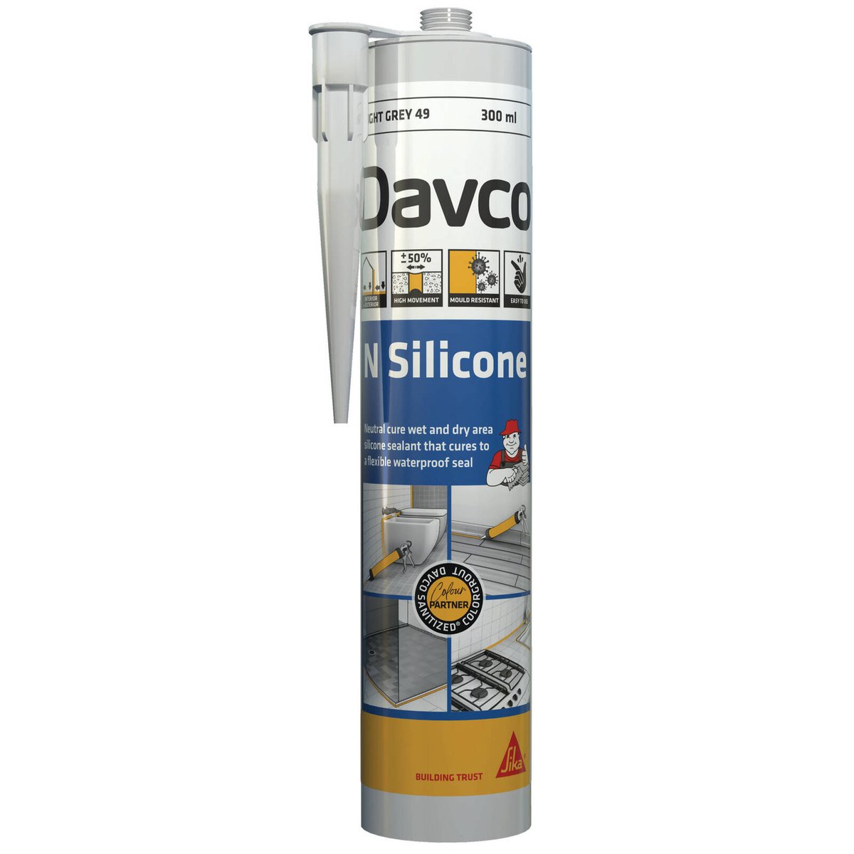 Sika 300ml Light Grey NO49 Davco N Silicone Neutral Cure - Bunnings ...