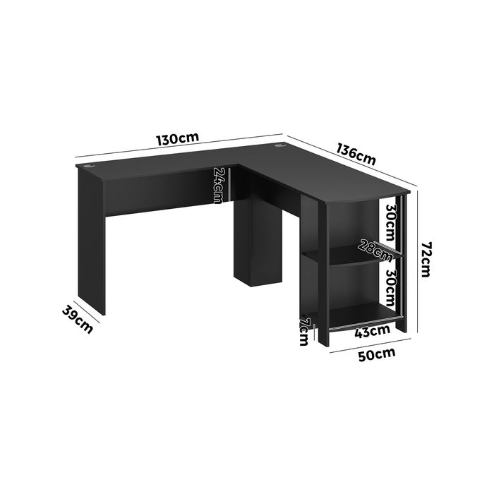 Oikiture L-shape Computer Desk with Storage Shelves Black - Bunnings ...