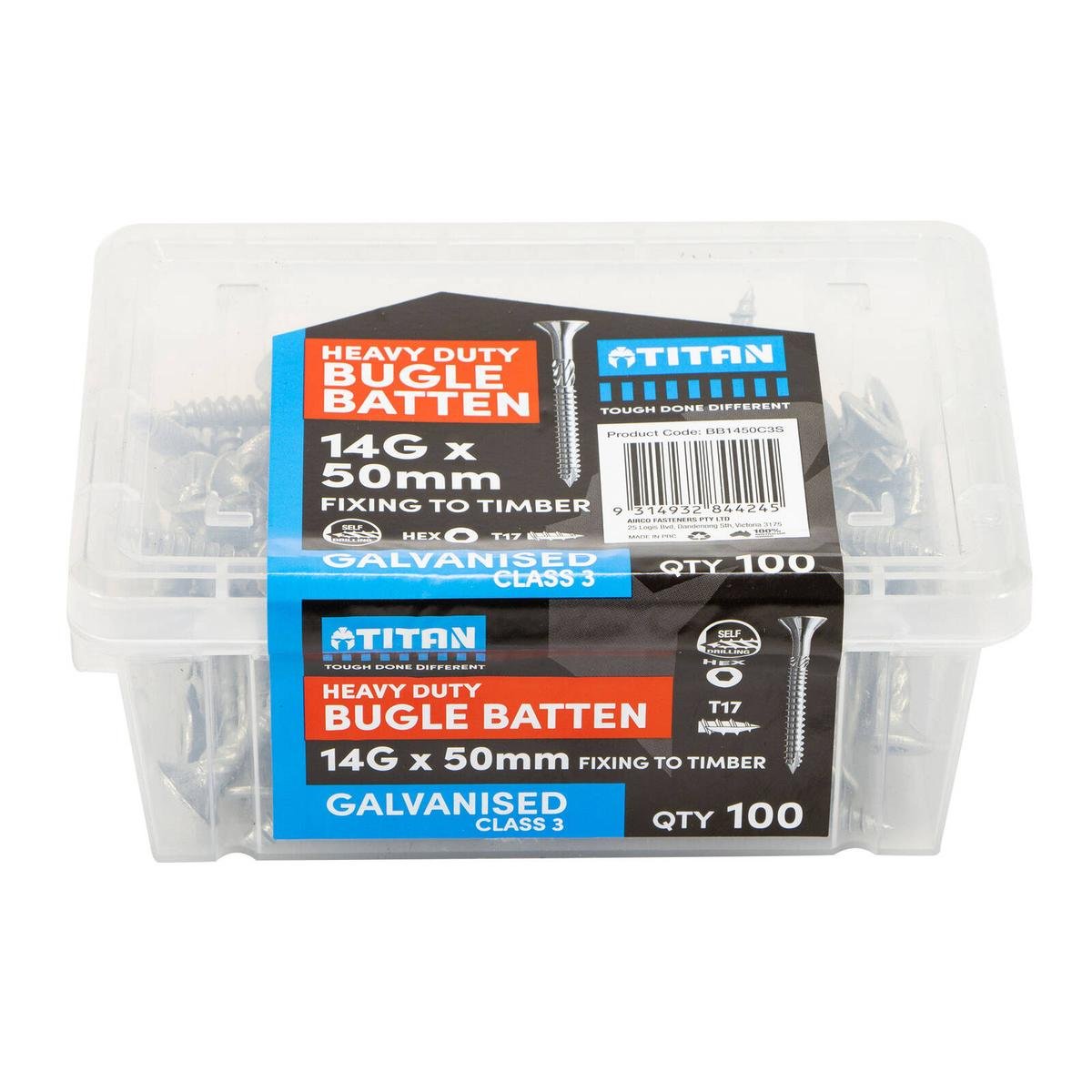 Titan 14G x 50mm CL3 Gal Bugle Batten Screw - 100 Pack - Bunnings Australia