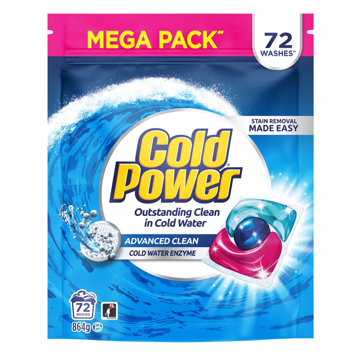 Cold Power 72 Pack Advanced Clean Laundry Capsules Washing Detergent ...