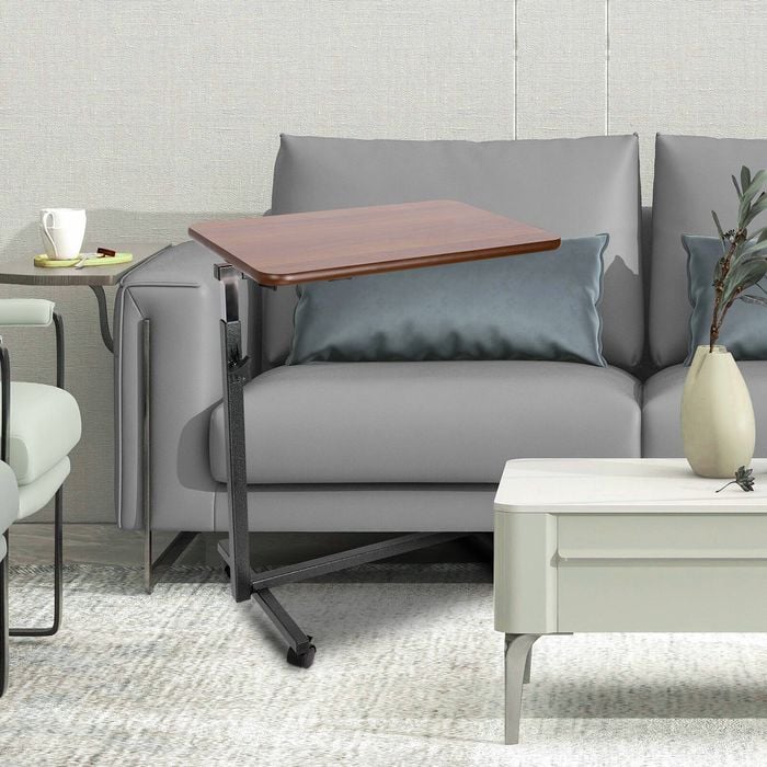 Altus Overbed Table Over Chair Bedside Height Adjustable Walnut Desktop ...