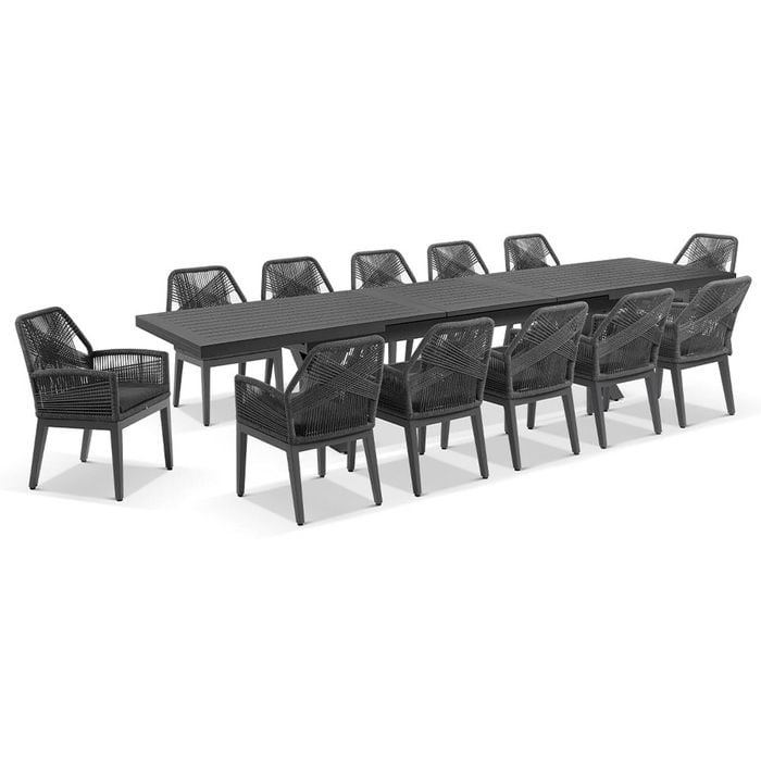 Austin Outdoor 3m - 3.8m Extension Aluminium Table with 12 Hugo Rope ...