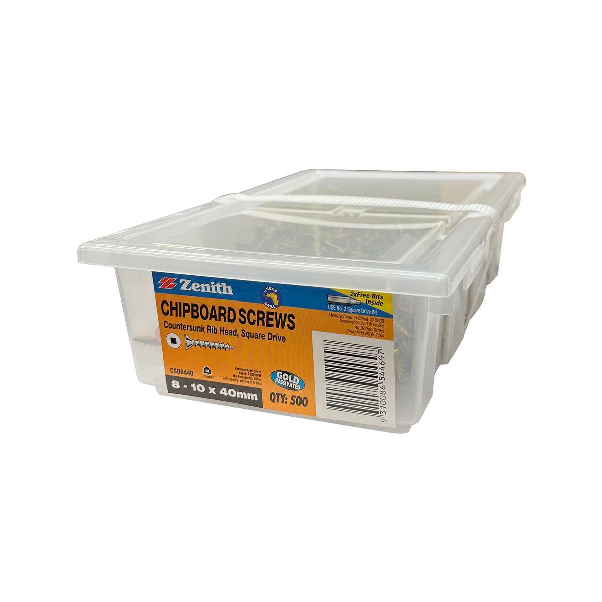 Zenith 8G x 40mm Gold Passivated Square Drive Chipboard Screw - 500 ...