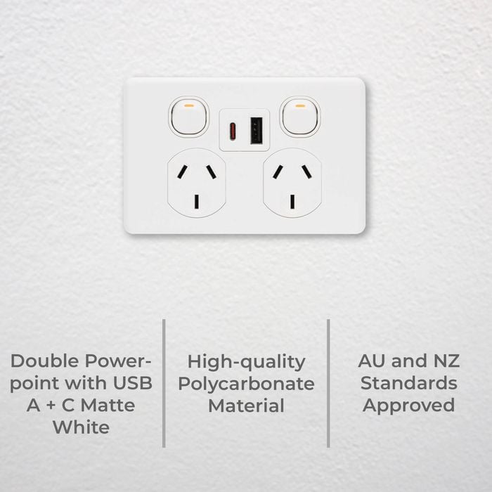 DETA White Matte X6 Double Power Point With USB A+C PD20W Fast Charging ...