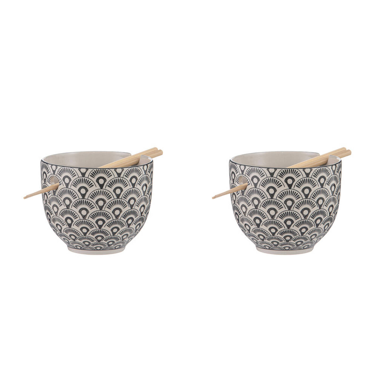 2PK Ladelle Nara Fan Ceramic Noodle Bowl w/ Chopsticks Japanese Style ...