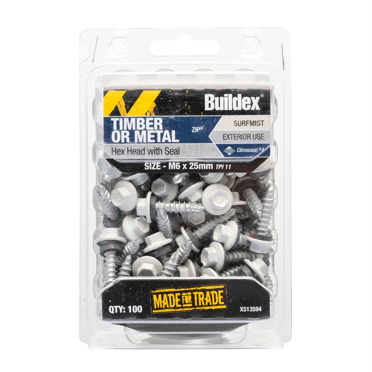Buildex M6 x 25mm Surfmist Roof Zip C4 HexHead Screws - Box 100 ...