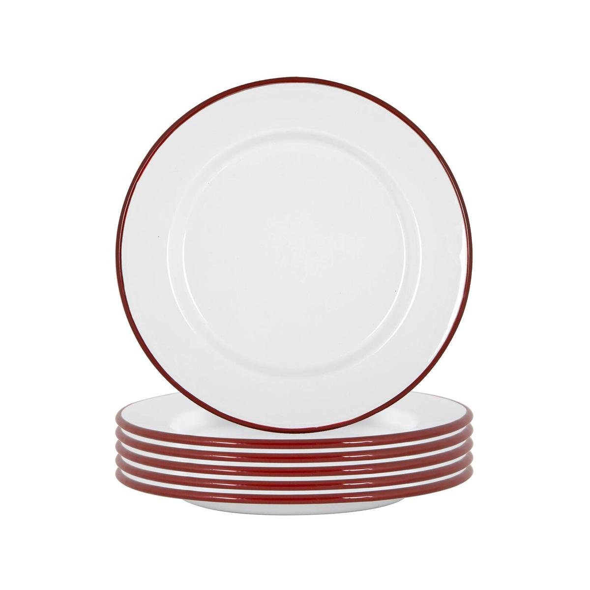 Argon Tableware 25.5cm Enamel Dinner Plates - Red Rim - Set Of 6 ...
