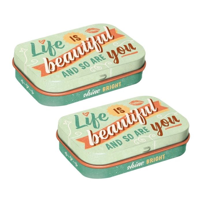 2PK Nostalgic Art 4x6cm Mint Box Metal Tin Life Is Beautiful and So Are ...