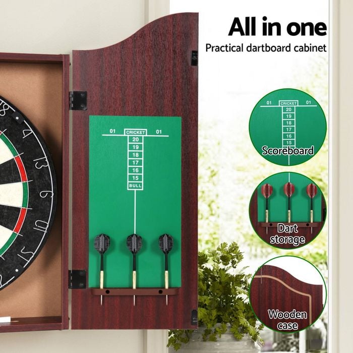 18" Dartboard Cabinet Set Professional Dartboard Wood Game Party Sport ...