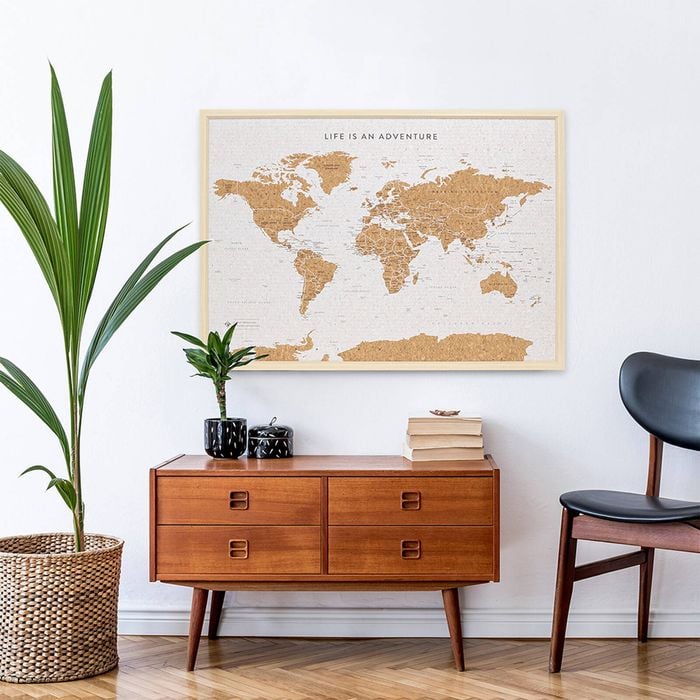 Splosh 93.5cm Travel Framed Cork Board World Map w/ Hook Large ...