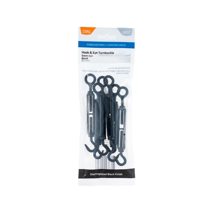 Taskmaster 5mm Black 316 Stainless Steel Turnbuckle Hook And Eye - 6 ...