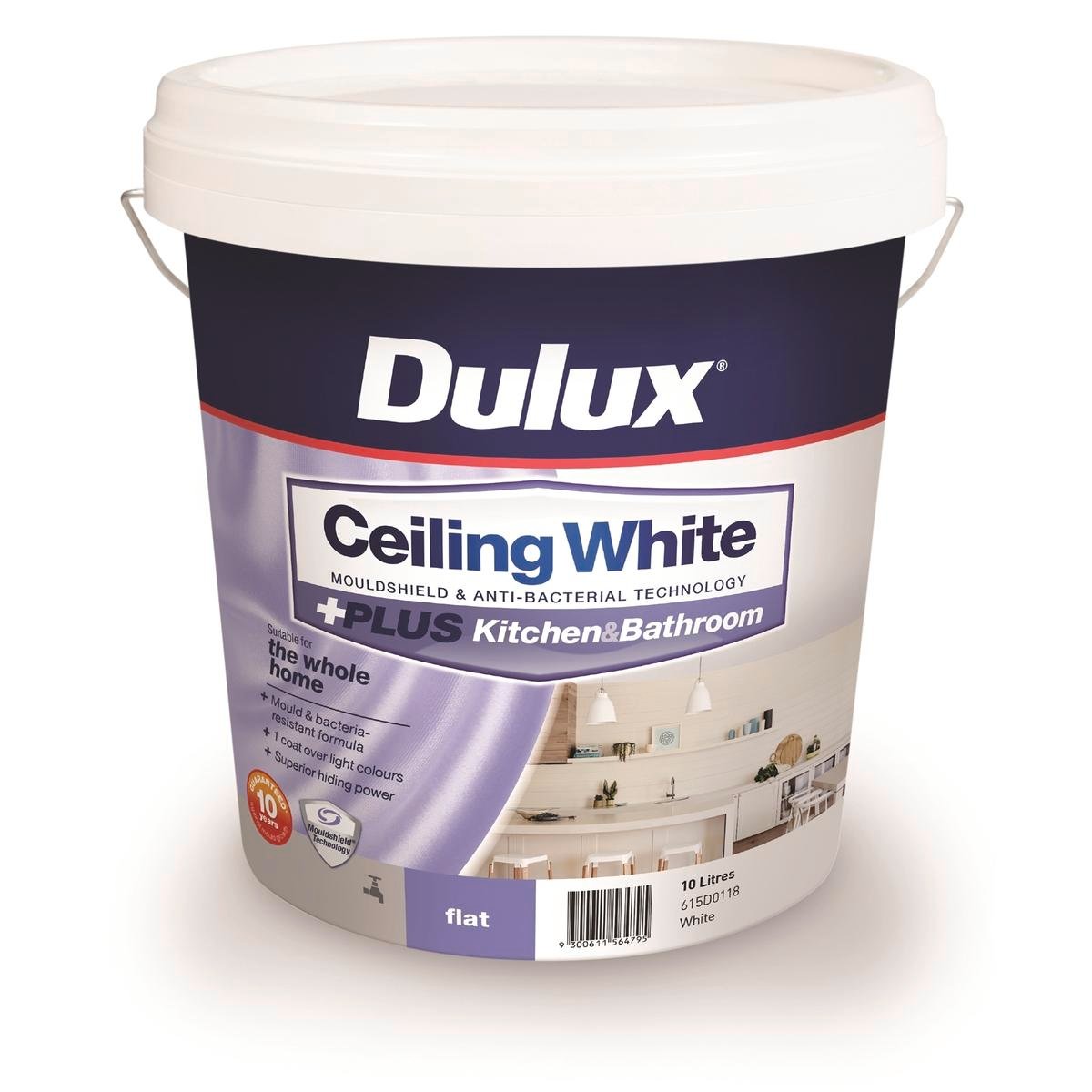 Dulux 10L Ceiling White +PLUS Kitchen and Bathroom Paint - Bunnings New ...