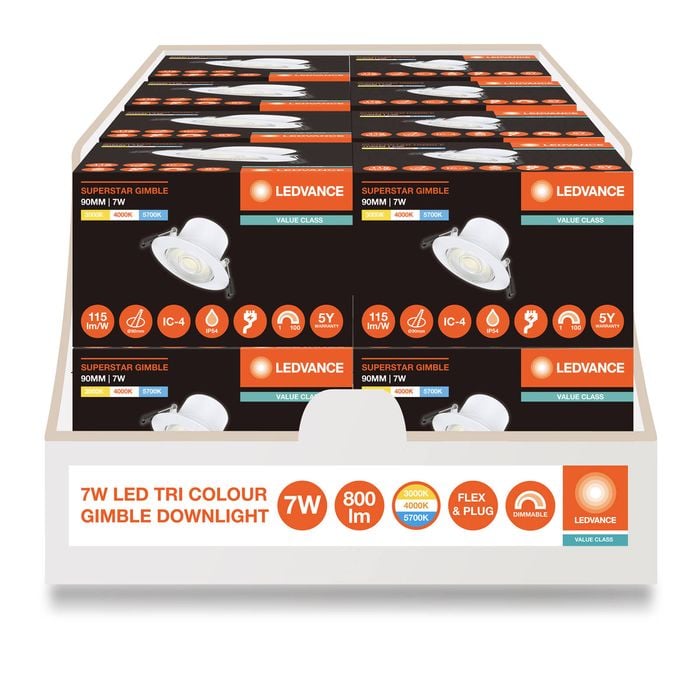 Ledvance Downlight Gimble LED 90mm White Tri-Colour 7W - Bunnings Australia