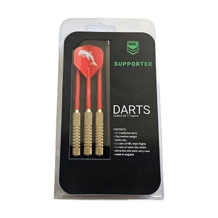 3pc NRL Darts Dolphins Team Design 24 Gram Flights & Shafts Case ...