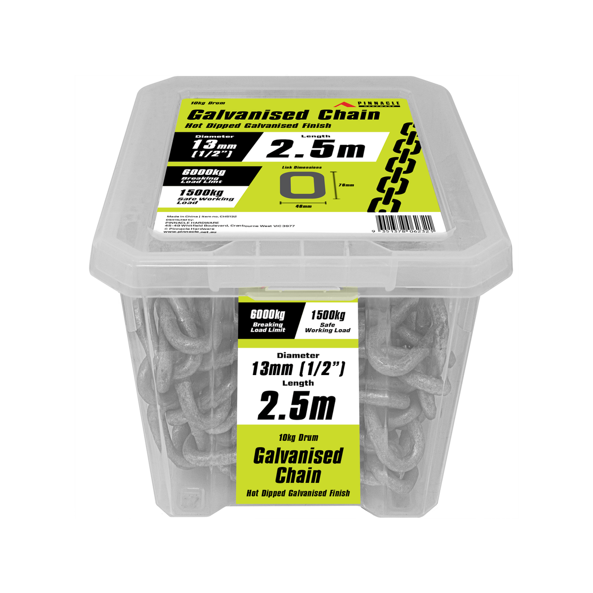 Pinnacle 13mm 1/2" x 2.5m Galvanised Chain - Bunnings Australia