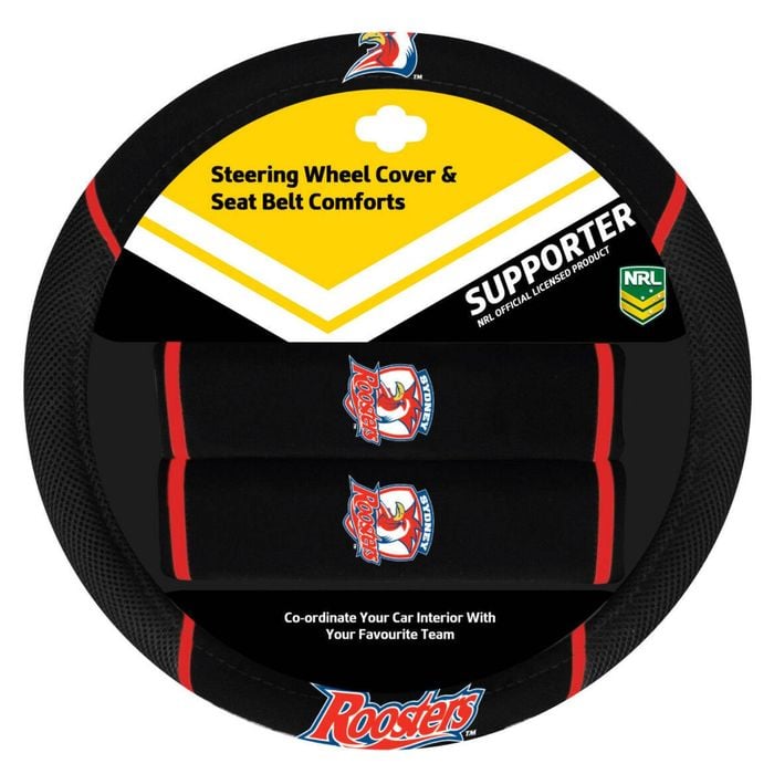 Sydney Roosters Official Nrl Steering Wheel Cover And Seat Belt Cover ...