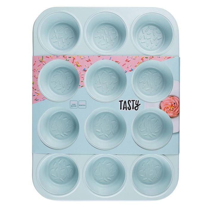 Tasty Non-Stick 12-Cup Muffin Pan Rectangle 35.5cm Light Blue ...