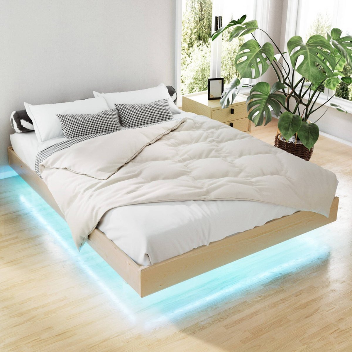Artiss Queen Floating Bed Frame LED Beds Base - Bunnings Australia