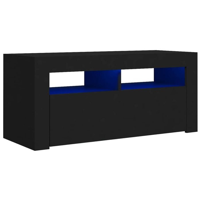 vidaXL TV Cabinet with LED Lights Black 90x35x40 cm Hifi Storage Stand ...