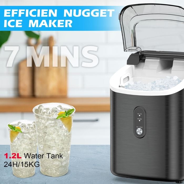 Advwin 15KG Nugget Ice Maker Countertop Pebble Ice Machine - Black ...