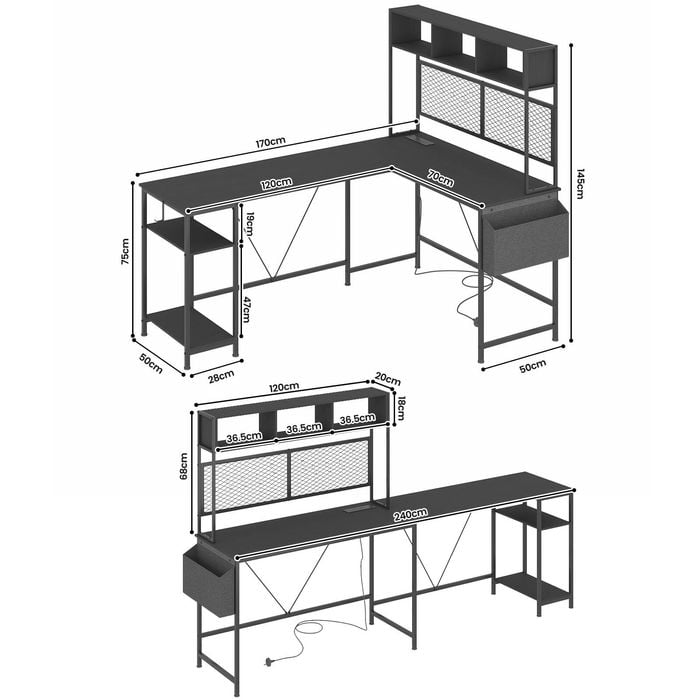 Advwin 170cm L Shaped Gaming Desk with LED Lights & Power Outlets ...