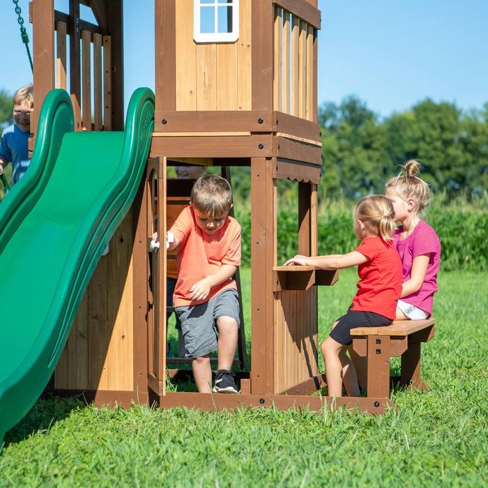 Backyard Discovery Lakewood Cedar Wood Play Centre Swing Set with Slide ...