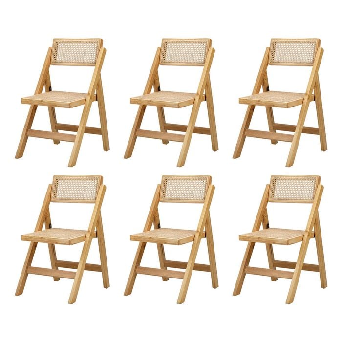 Oikiture 6x Dining Chairs Folding Rattan Chair Wooden Natural ...