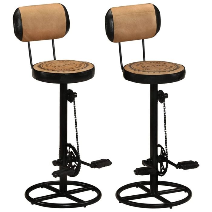 vidaXL Bar Stools with Canvas Print 2 pcs Brown and Black Real Goat ...