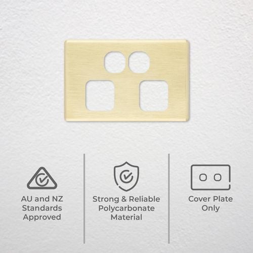 DETA Brushed Gold Finish S-Line Double Powerpoint Cover Plate - Brushed ...