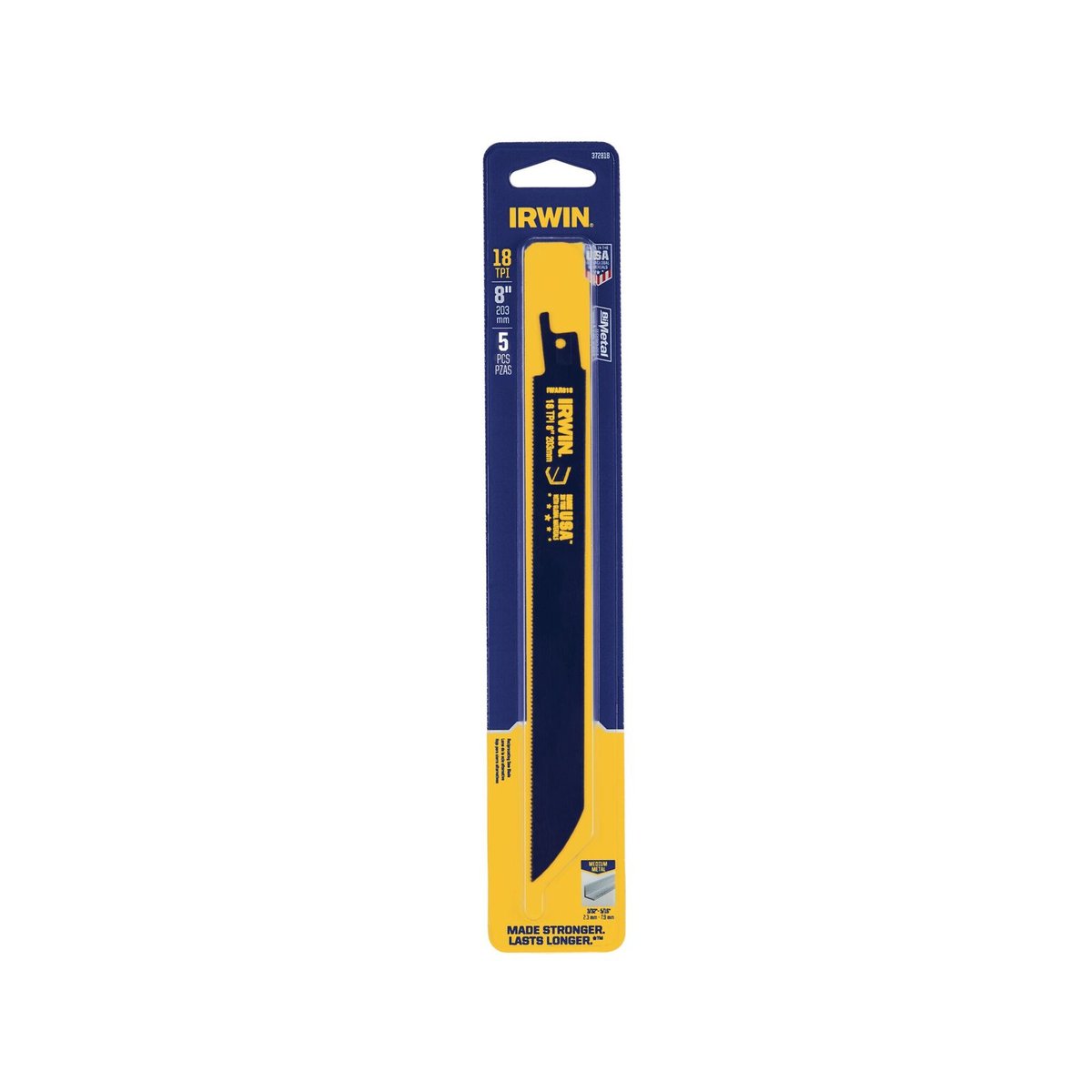Irwin 203mm 18TPI Bi-Metal Medium Metal Cutting Reciprocating Saw Blade ...