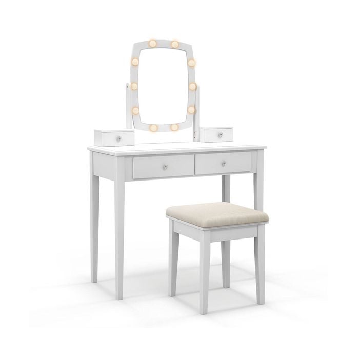 Costway Dressing Table Set w/Makeup Mirror Vanity Desk - White ...