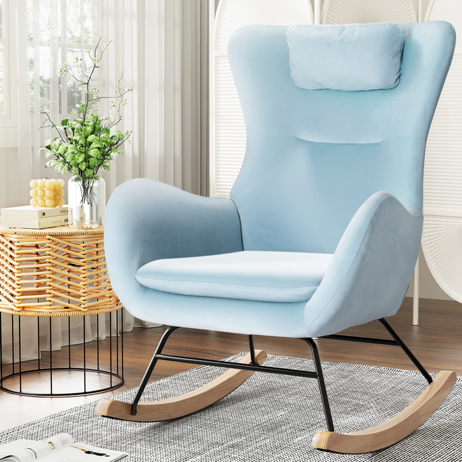 Artiss Ada Rocking Armchair Blue Bunnings Australia