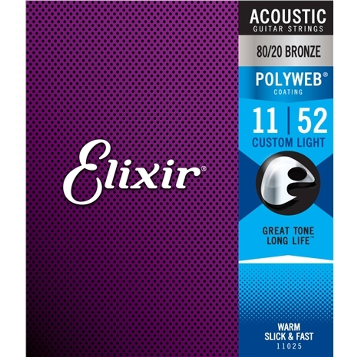 Elixir #11025 Acoustic Polyweb String 80/20 Bronze 11-52 Custom Light ...