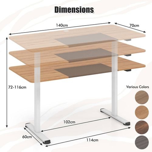 Costway Electric Standing Table Motorised Computer Desk 1.4 x 0.7m Oak ...
