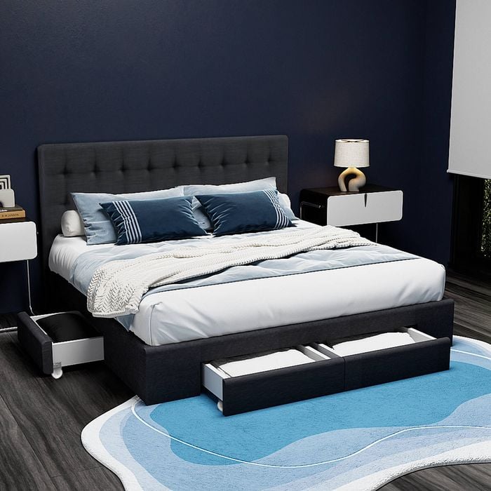 Artiss queen size gas lift bed frame base with storage mattress grey fabric store