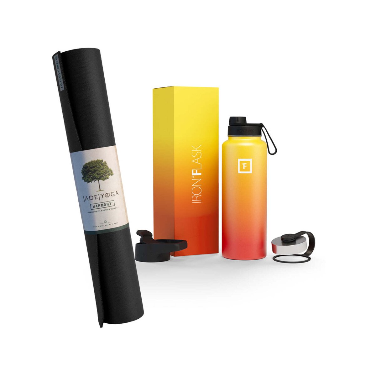 Jade Yoga Harmony Mat- Black & Iron Flask Wide Mouth Bottle With Spout Lid, Fire, 40oz/1200ml ...