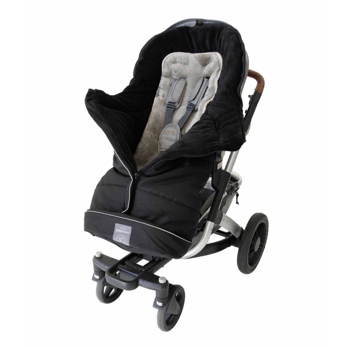 Naturally Sheepskins Combi Black Fleece Footmuff with removable Grey ...