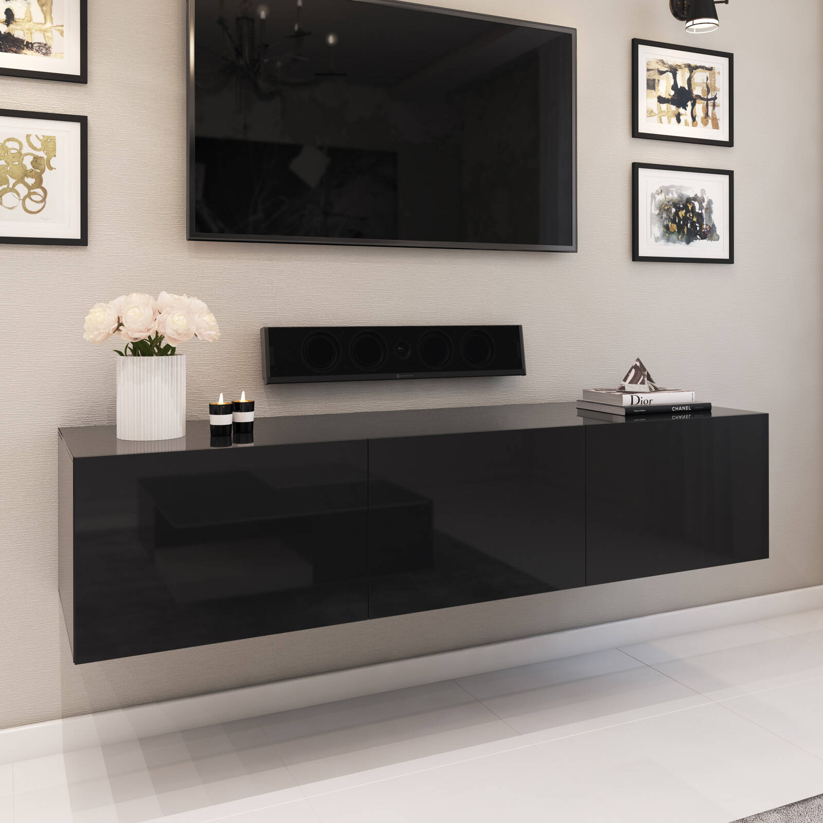1.8m Majeston Black Floating TV Cabinet Bunnings Australia