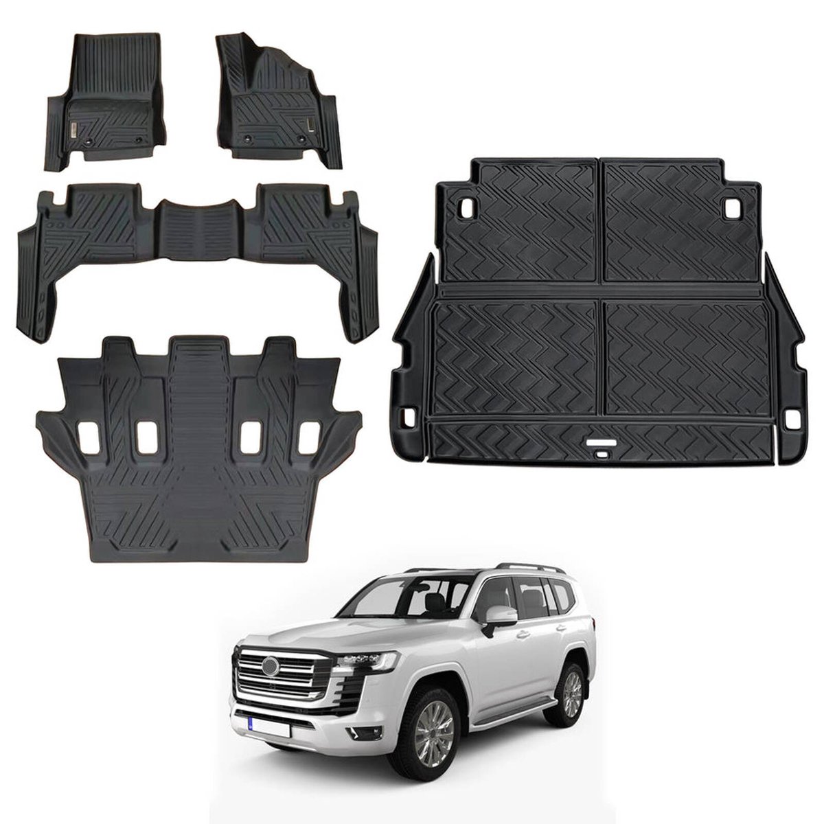 AUSGO Floor Mats & Boot Liner Set for Toyota LandCruiser 300 7 Seats ...
