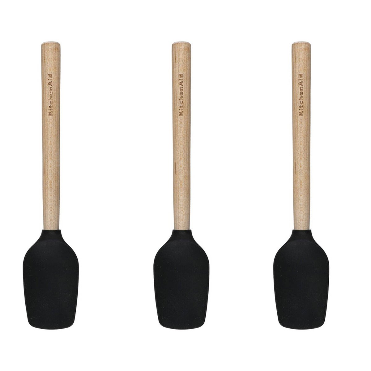 3PK KitchenAid Silicone Mini Spoon Spatula 28cm w/ Maple Handle - Black ...