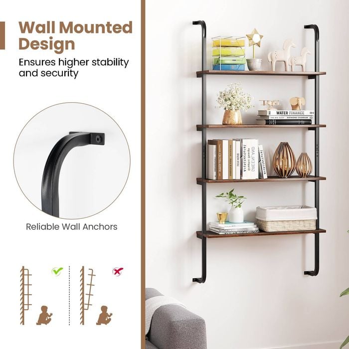 Costway 4-Tier Wall Mounted Bookshelf Wood Floating Display Shelves ...