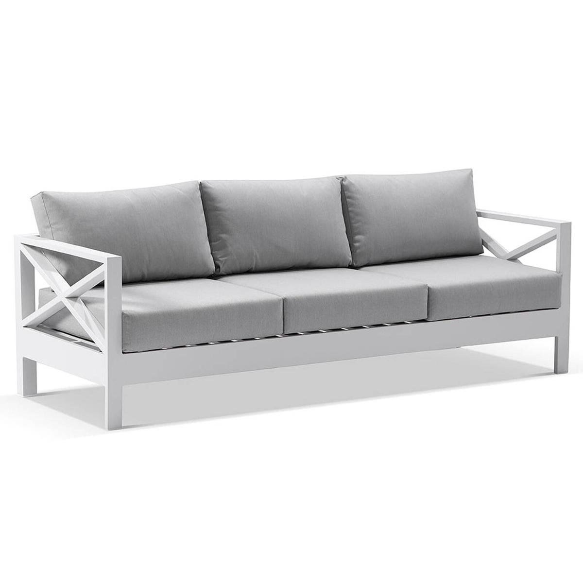 Kansas 3 seater Outdoor Aluminium Lounge White - Textured Grey ...